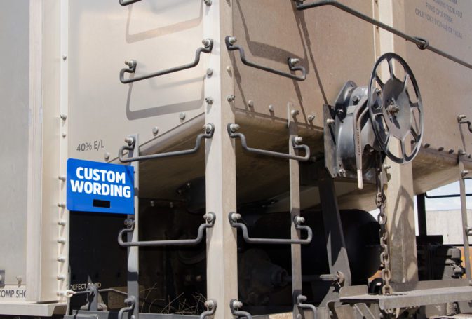 Customized Blue Magnetic Railcar Status Sign w/White Lettering | Aldon®
