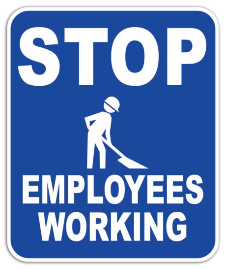Enhanced Stop Employees Working Blue Sign Plate | Aldon®