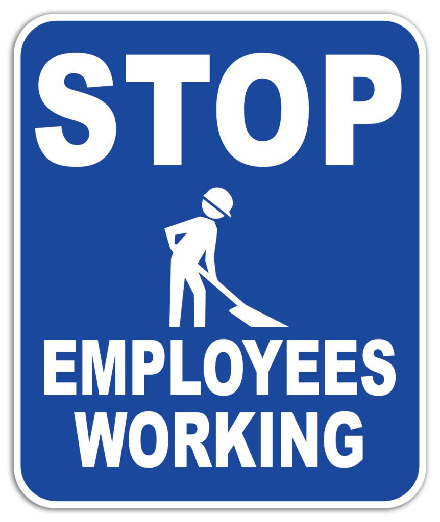 Enhanced Stop Men At Work Blue Sign Plate | Aldon®