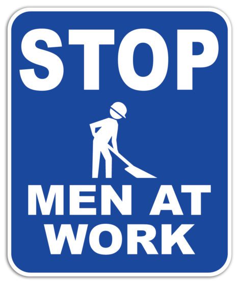 Enhanced Stop Men At Work Blue Sign Plate | Aldon®
