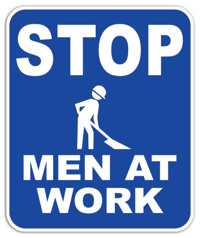 Enhanced Stop Men At Work Blue Sign Plate | Aldon®