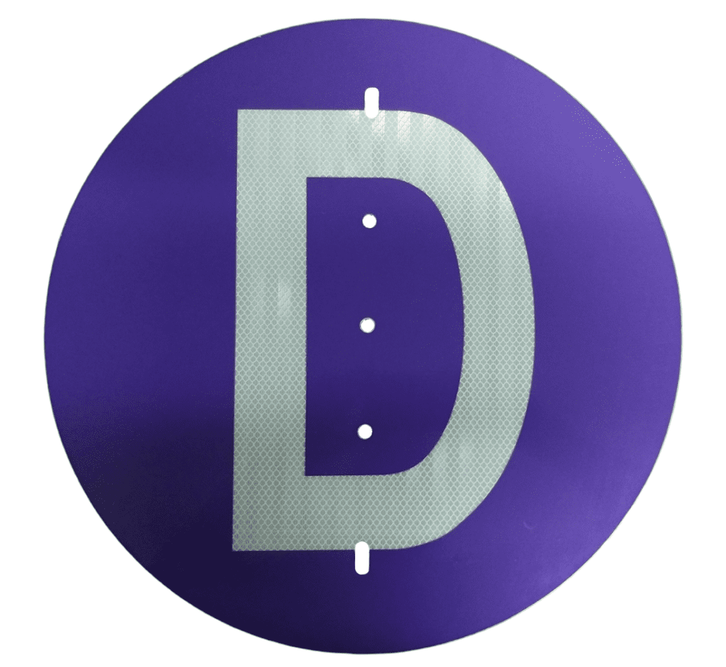 BNSF Style #28. 16-Inch Round, Double-Face Derail Sign. - Aldon®