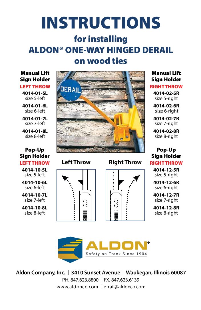 One-Way Hinged Railroad Derail with Manual Lift Sign Holder (Left Throw ...