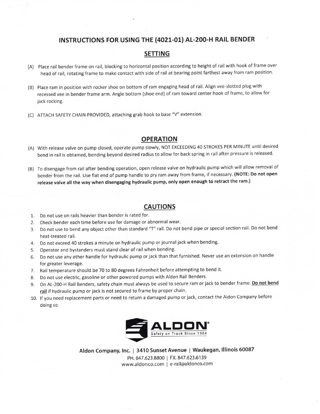 AL-200-H Hydraulic Rail Bender | Aldon®