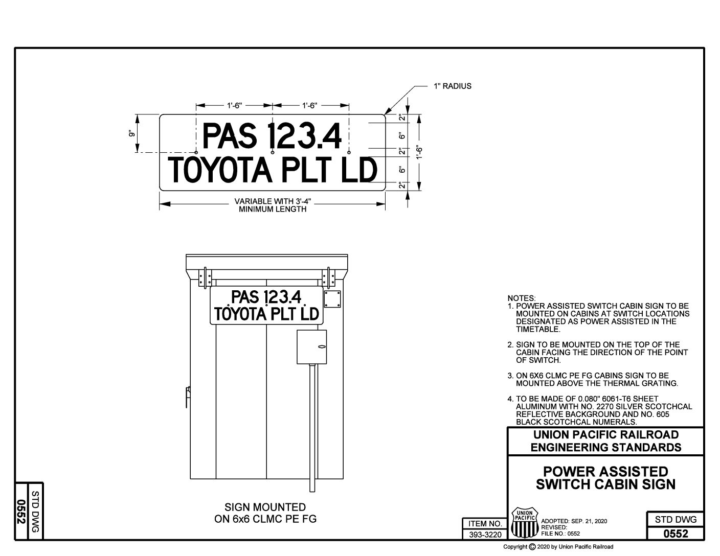 Power Assisted Switch Cabin Sign, UPRR STD DWG 0552 | Aldon®