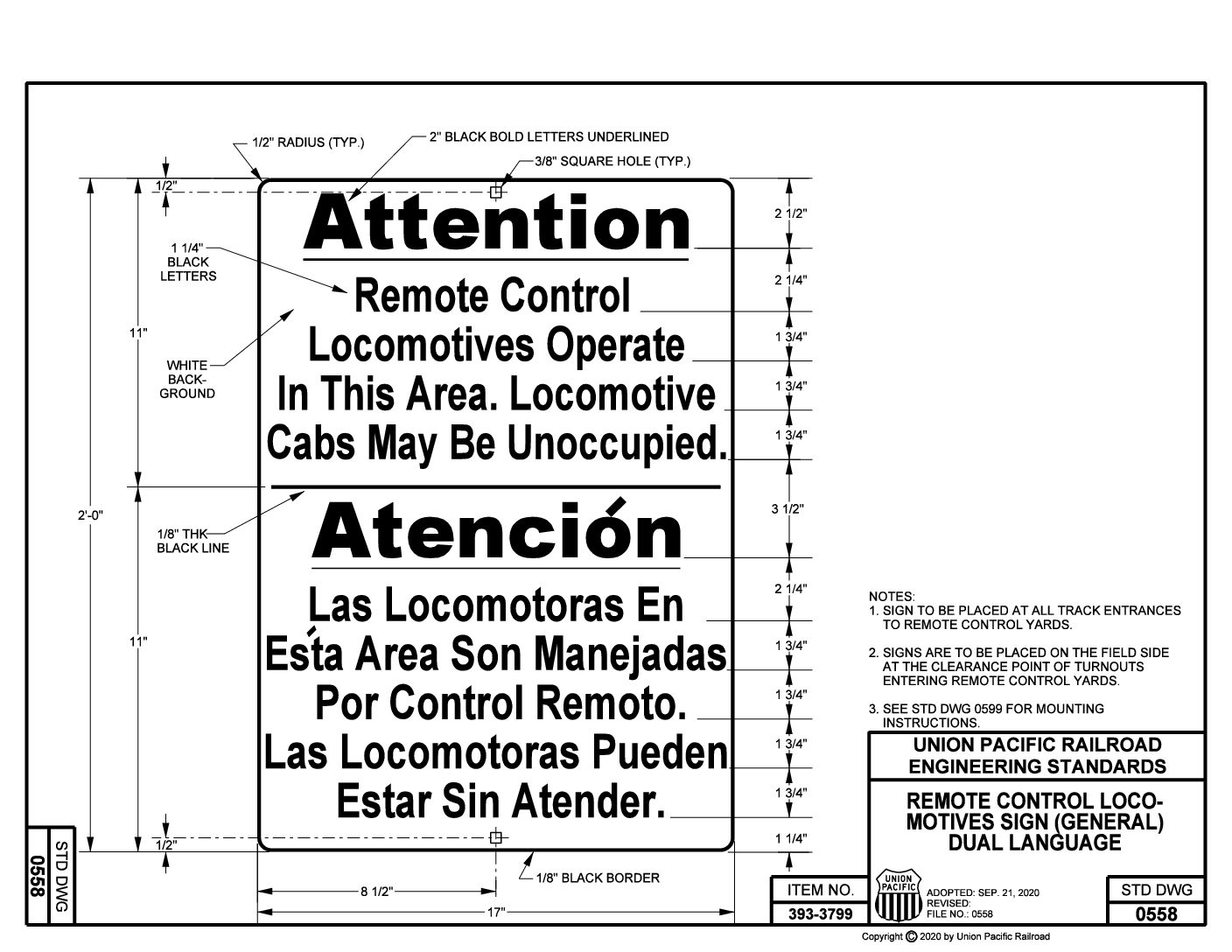 Remote Control LOCO-MOTIVES Sign (General) Dual Language, UPRR STD DWG ...