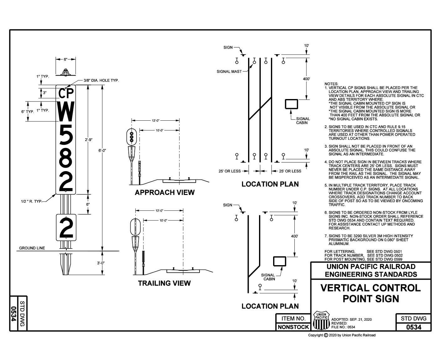 Vertical Control Point Sign, UPRR STD DWG 0534 | Aldon®