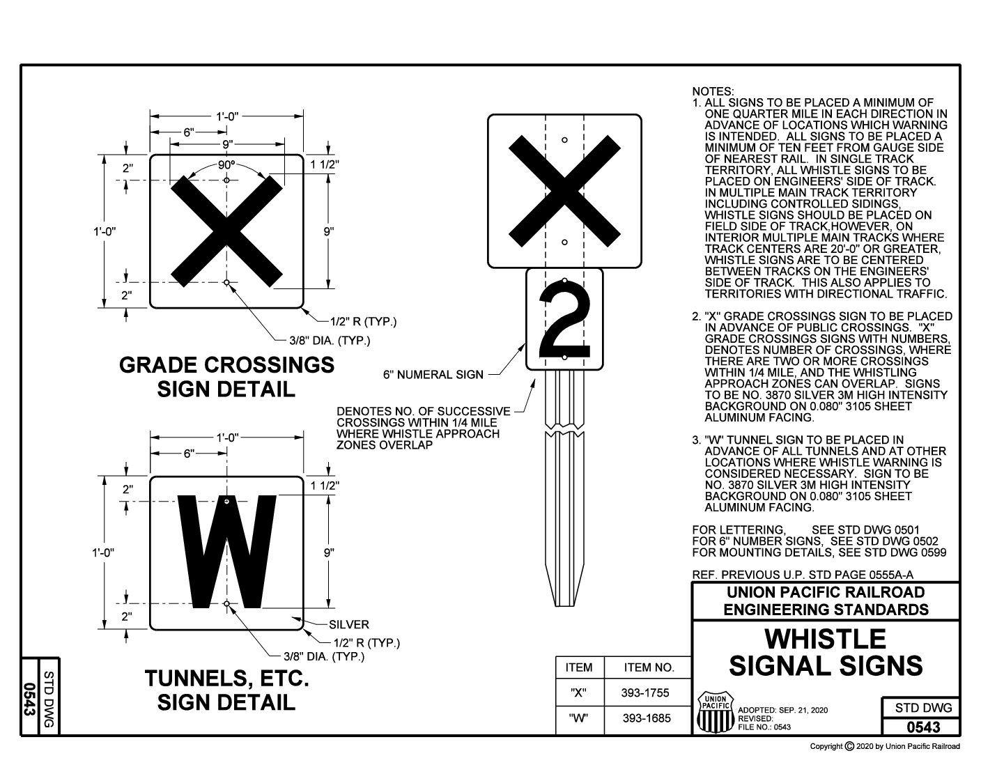 Whistle "W" Sign, UPRR STD DWG 0543 | Aldon®