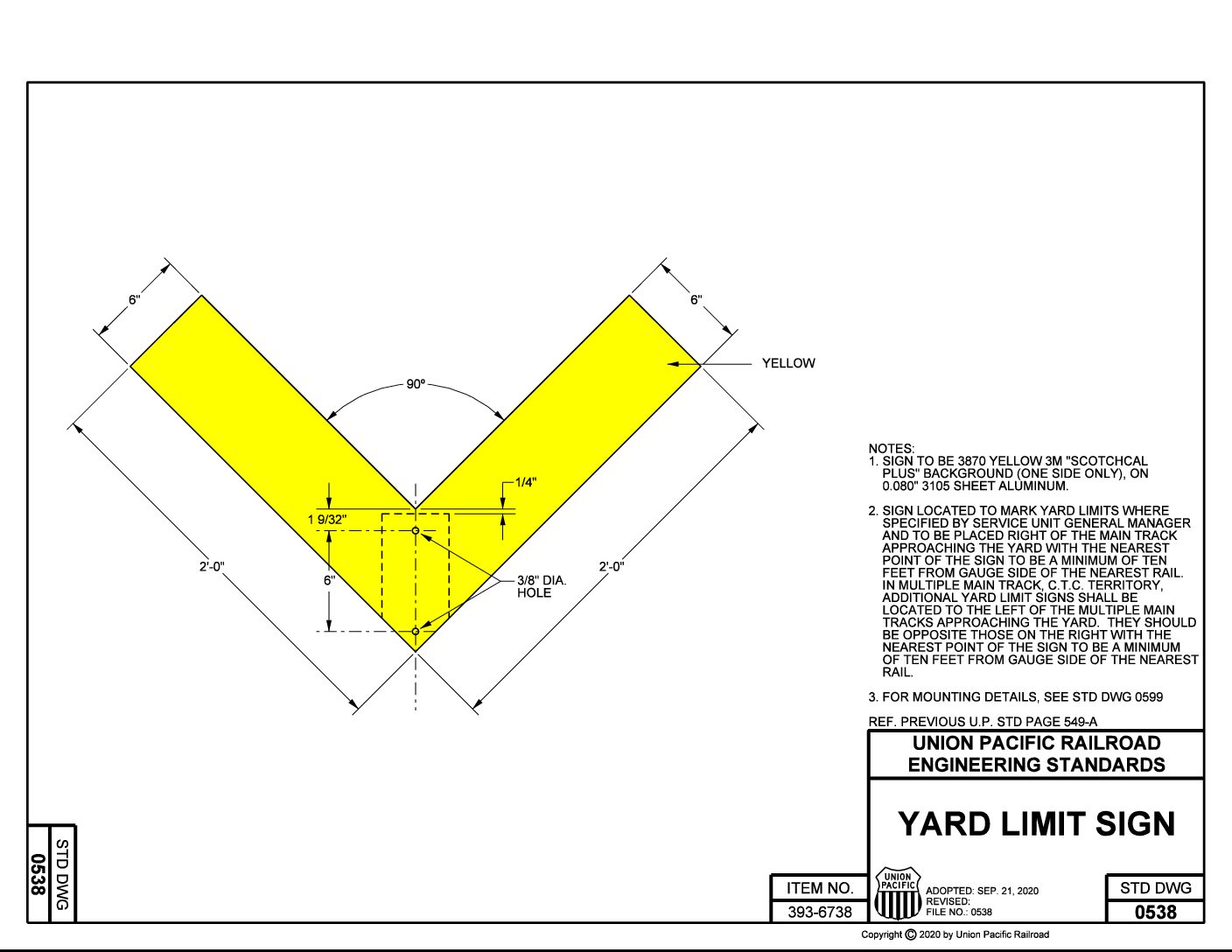 Yard Limit Sign, UPRR STD DWG 0538 | Aldon®