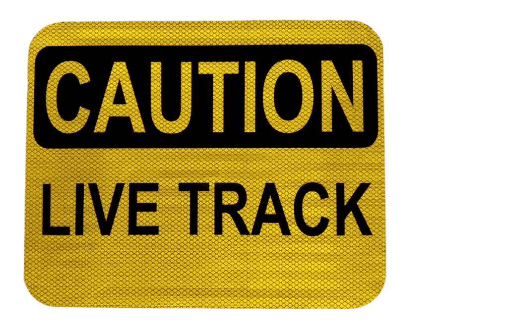 Yellow/Black Sign Plate (Caution Live Track) | Aldon®